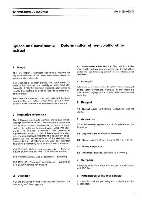 Iso 1108 1992 Spices And Condiments — Determination Of Non Volatile Ether Extract