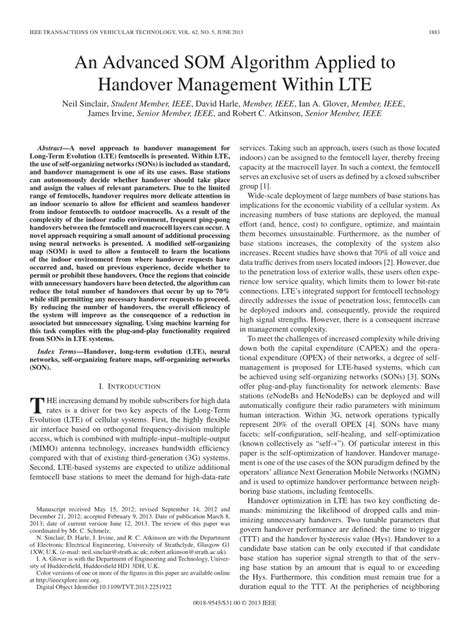 Pdf An Advanced Som Algorithm Applied To Handover Management Within Lte