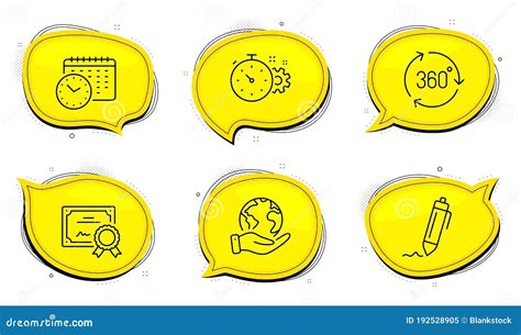 cogwheel timer report and time icons set 360 degree signature and