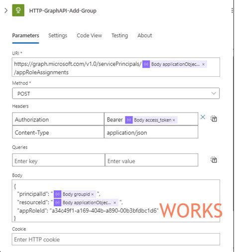 Azure Logic App Post Request To Microsoft Graph Api Succeeds Manually But Fails When Invoked