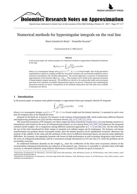 Pdf Numerical Methods For Hypersingular Integrals On The Real Line