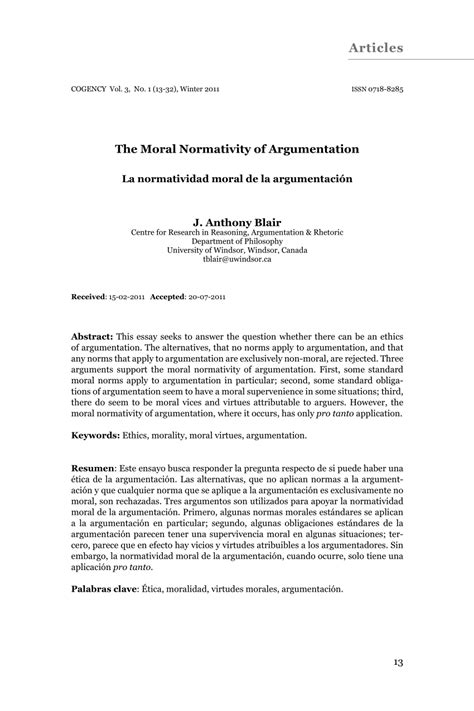 Pdf The Moral Normativity Of Argumentation