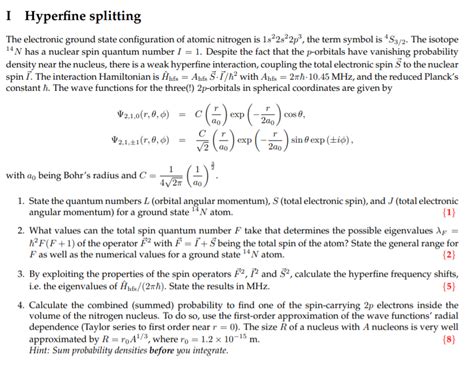 Solved I Hyperfine Splitting The Electronic Ground State