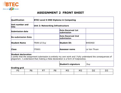 networkingasm 2 duytlbh 00601 assignment 2 front sheet qualification
