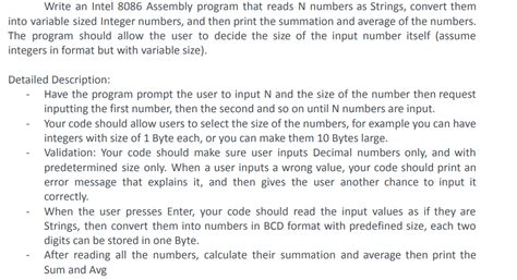 solved write an intel 8086 assembly program that reads n