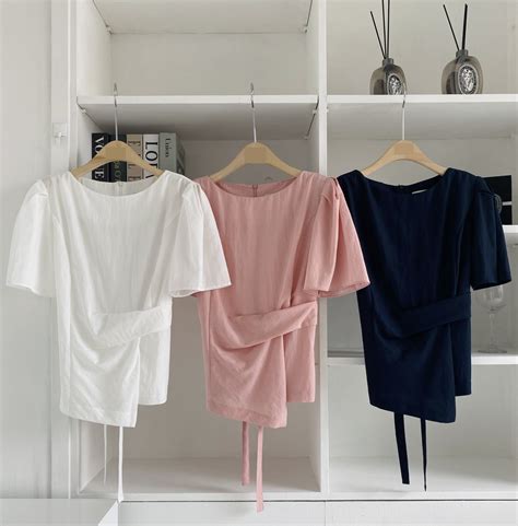 르비아 3color브랜드공장 반팔 셔링 스트랩 언발 랩 블라우스 오피스 결혼식코디