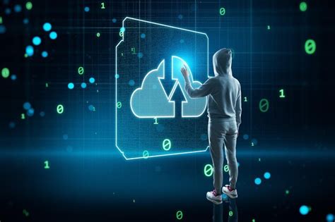 Premium Photo Hacker Using Glowing Cloud Computing Circuit Hologram