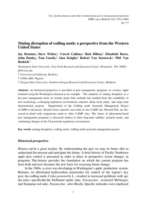 Pdf Mating Disruption Of Codling Moth A Perspective From The Western United States
