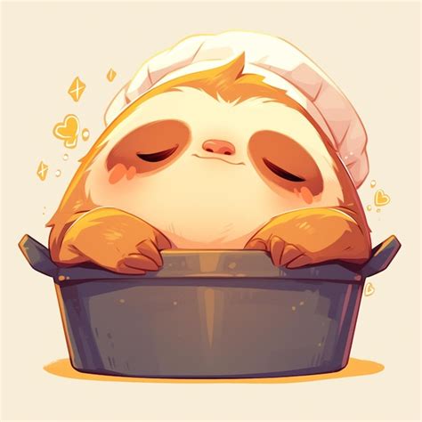 Premium Vector A Lazy Sloth Baker Cartoon Style