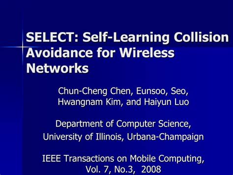 Ppt Select Self Learning Collision Avoidance For Wireless Networks