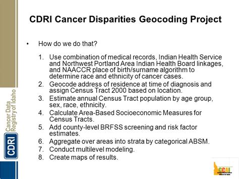 Cdri Cancer Disparities Geocoding Project November 29 2006 Chris Johnson Cdri Ppt Download