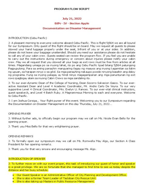 Emcee Script July 21 Section A Pdf Emergency Management