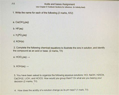 Solved Acids And Bases Assignment Use Chapter Textbook Chegg