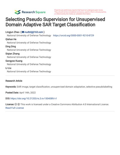 Pdf Selecting Pseudo Supervision For Unsupervised Domain Adaptive Sar Target Classification