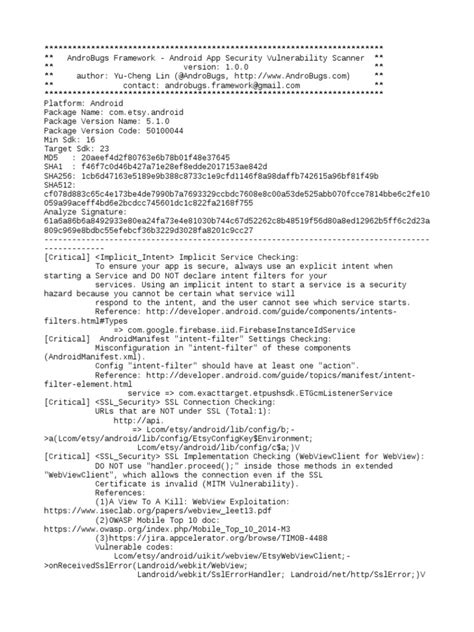 Androbugs Framework Android App Security Scan Report For Etsy Mobile