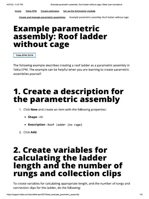 Example Parametric Assembly Roof Ladder Without Cage Tekla User