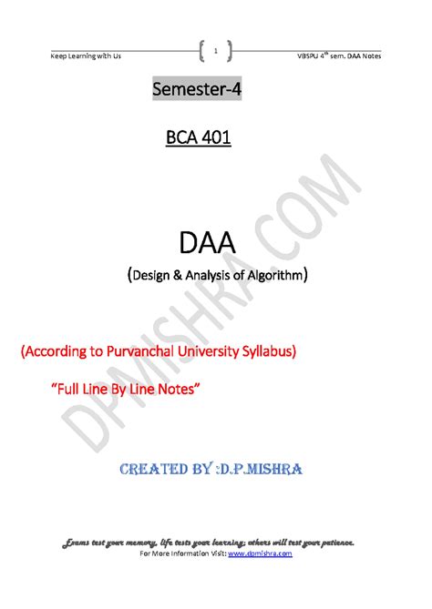 Design And Analysis Of Algorithms Notes PDF DAA BCA 4th Sem Notes