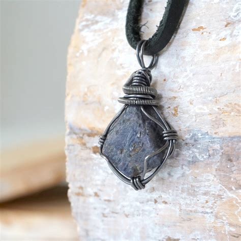 Raw Sapphire Necklace Antiqued Sterling Silver Necklace Designs By