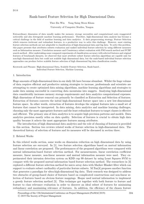 Pdf Rank Based Feature Selection For High Dimensional Data