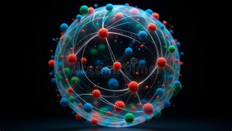 Colorful Abstract Molecular Structure With Interconnected Particles In