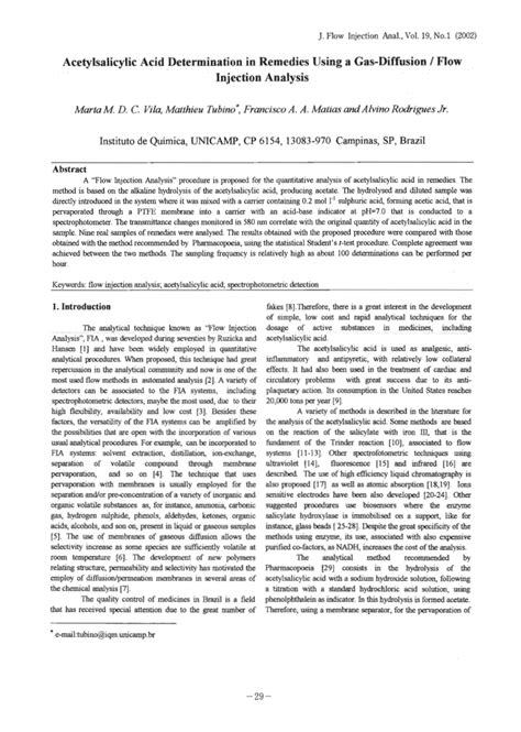 Pdf Acetylsalicylic Acid Determination In Remedies Using A Gas Diffusion Flow Injection Analysis