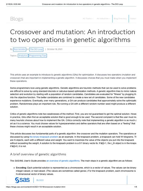 Crossover And Mutation An Introduction To Two Operations In Genetic Algorithms The Do Loop