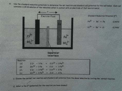 Oneclass The Standard Cell Potential E
