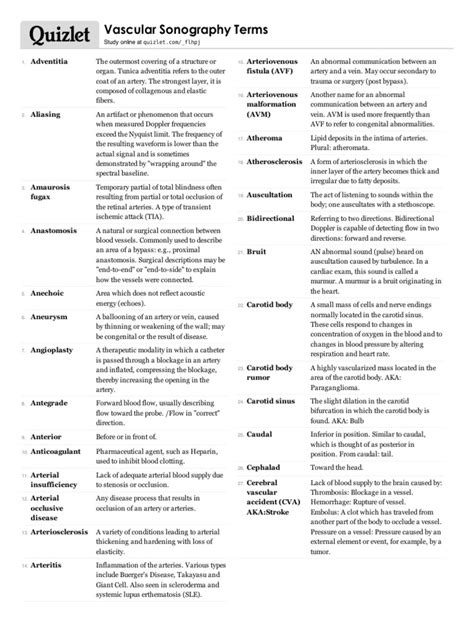 Vascular Sonography Terms Pdf Medical Ultrasound Artery