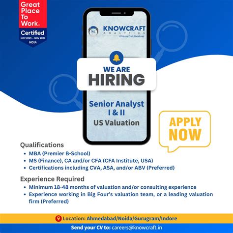 Knowcraftanalytics Valuation Consulting Hiring Senioranalyst Job