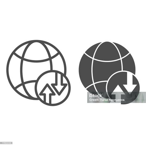 네트워크 회선 및 글리프 아이콘입니다 흰색으로 격리된 글로벌 인터넷 벡터 그림입니다 교환 화살표와 행성 웹 및 응용 프로그램을 위해 설계된 스타일 디자인을 개요 Eps 10