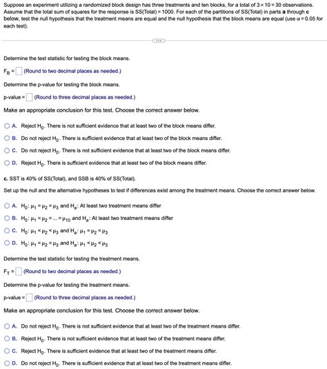 Suppose An Experiment Utilizing A Randomized Block