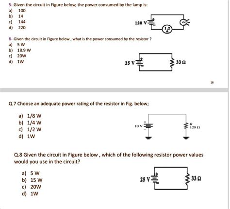 SOLVED Given The Circuit In Figure Below The Power Consumed By The Lamp Is A B C