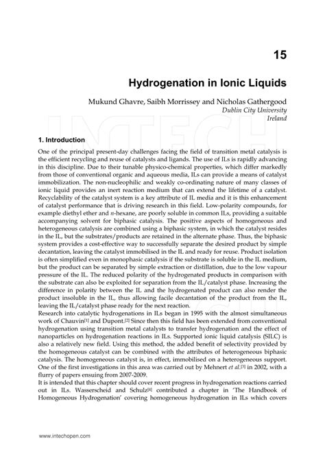 Pdf Hydrogenation In Ionic Liquids