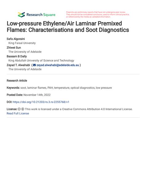 Pdf Low Pressure Ethylene Air Laminar Premixed Flames Characterisations And Soot Diagnostics
