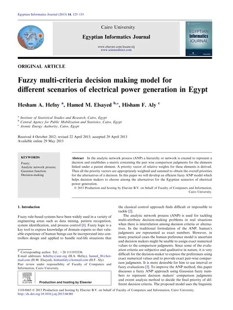 Pdf Fuzzy Multi Criteria Decision Making Model For Different