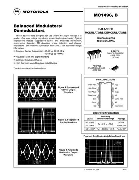 Mc1496 Balanced Modulator Demodulator Datasheet