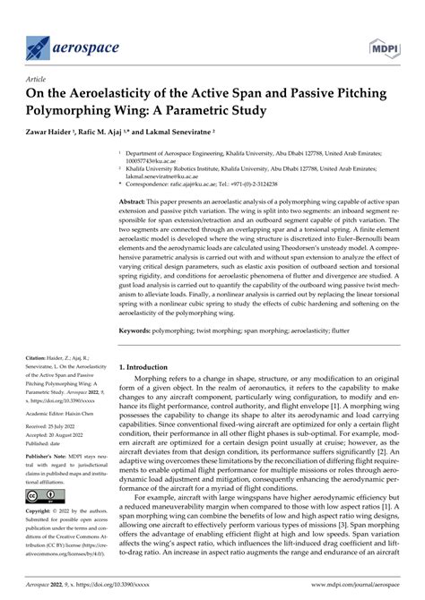 Pdf On The Aeroelasticity Of The Active Span And Passive Pitching