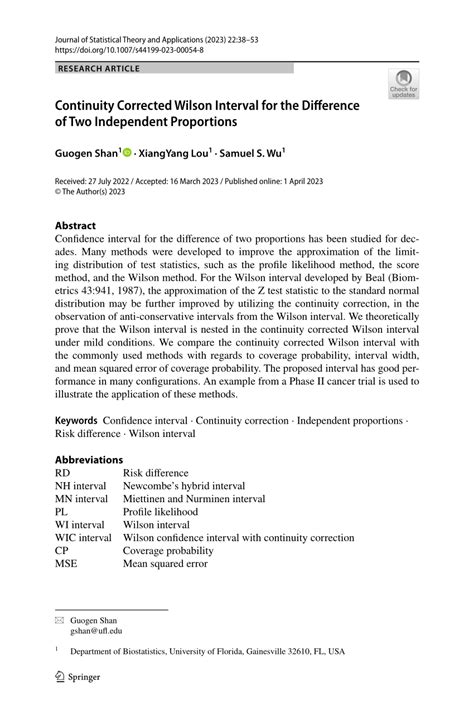 pdf continuity corrected wilson interval for the difference of two