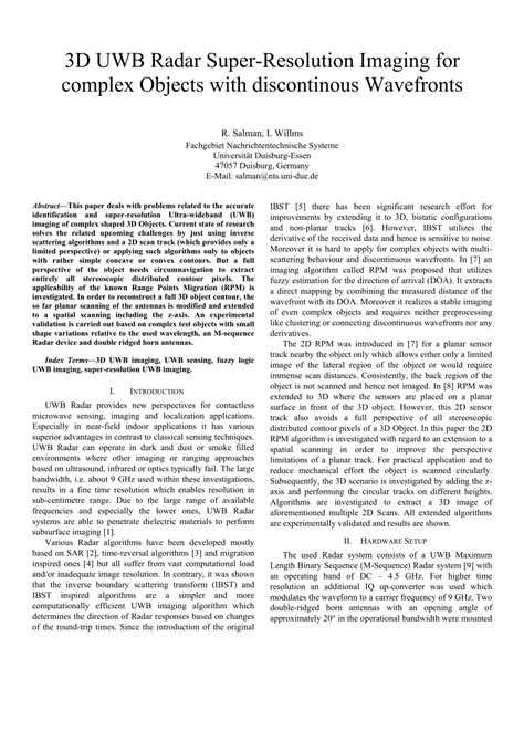 Pdf 3d Uwb Radar Super Resolution Imaging For Complex Objects With Discontinous Wavefronts