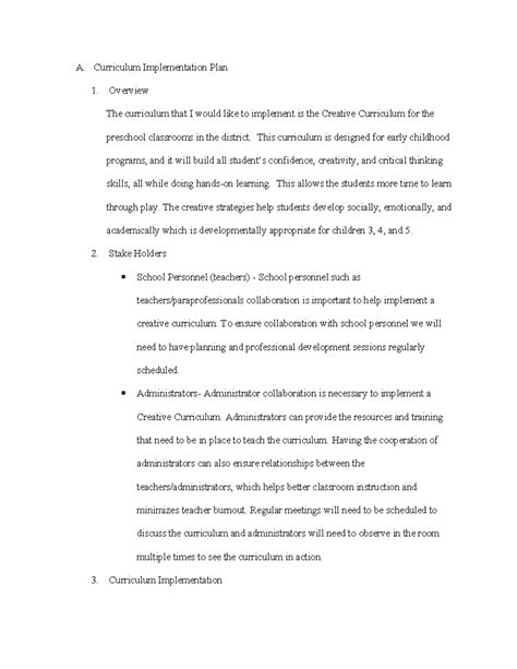 Curriculum Implementation Plan A Curriculum Implementation Plan 1