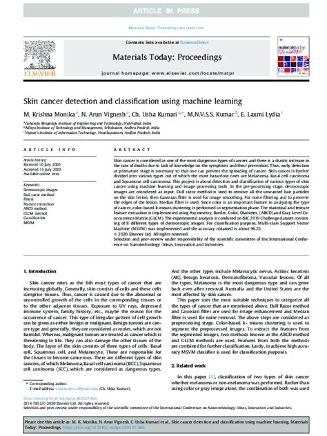 Pdf Machine Learning For Skin Cancer Detection