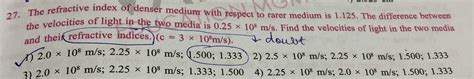 The Refractive Index Of Denser Medium With Respect To Rarer Medium Is