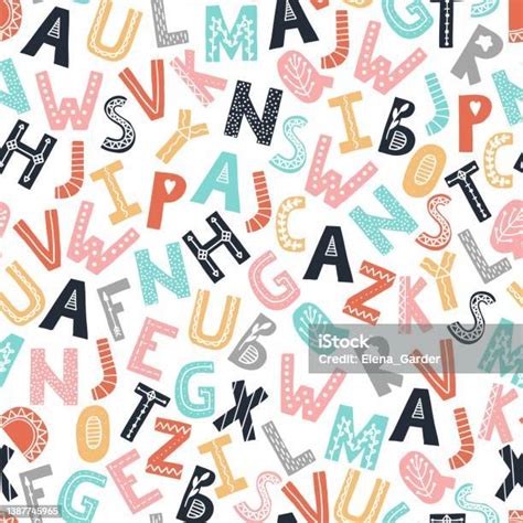 Abc 원활한 패턴 스칸디나비아 스타일의 알파벳 벡터 만화 손 그린 반복 벽지 0명에 대한 스톡 벡터 아트 및 기타 이미지