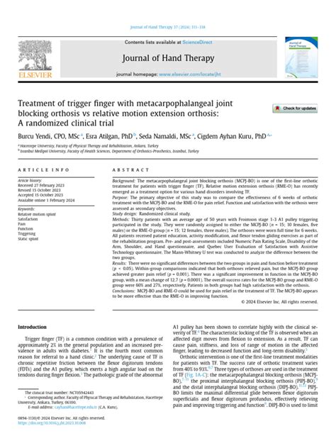 Treatment Of Trigger Finger With Metacarpophalangeal Joint Blocking Orthosis Vs Relative Motion