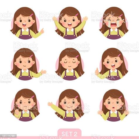다양한 감정과 다른 자세에 어린 소녀의 벡터 만화 세트 3의 2를 설정합니다 소녀에 대한 스톡 벡터 아트 및 기타 이미지 소녀 감정 울음 Istock