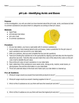 PH Lab Identifying Acids And Bases By Katelyn O Brien TPT