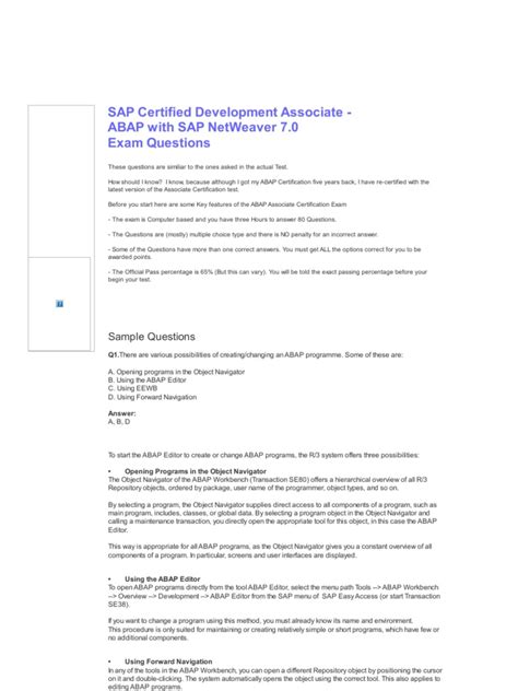 Sap Certified Development Associate Abap With Sap Netweaver 70 Exam