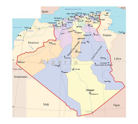 Detailed Political And Administrative Map Of Algeria With Roads And