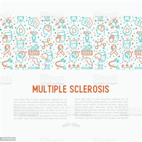 다 발성 경화 증 증상 및 치료의 얇은 선 아이콘 컨셉 혼란 유전 신경 Myelin 칼 집 배너 웹 페이지에 대 한 비타민 D 벡터 일러스트 레이 션 다발성 경화증에 대한