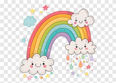 Cute Rainbow With Smiling Clouds And Stars Rainbow Clipart Clouds
